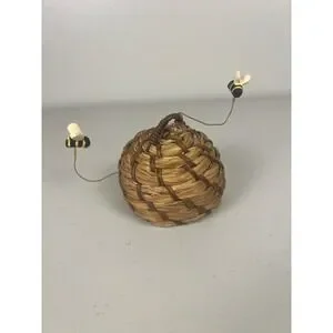 Accents | Miniature Woven Straw Bee Skep Hive With Bouncing Bumblebees ...